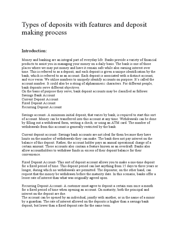 Types of Deposits With Features and Deposit Making Process | PDF ...