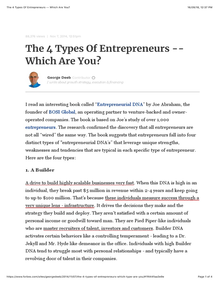 The 4 Types of Entrepreneurs - Which Are You | PDF | Entrepreneurship ...