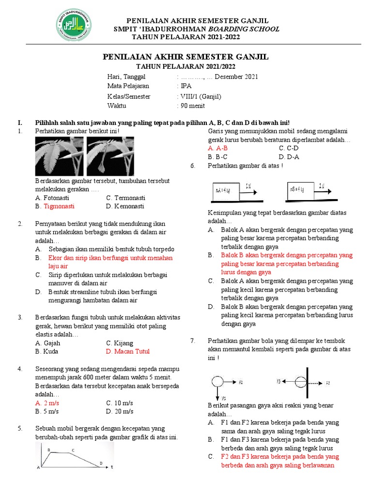 Soal Dan Kunci Jawaban Ipa Terpadu Kelas 8 | PDF