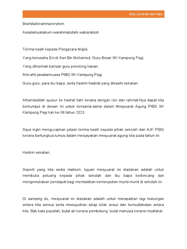 Teks Ucapan YDP PIBG | PDF | Karier & Perkembangan
