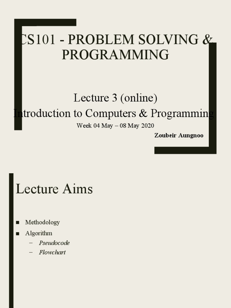 CS101 Lecture 03 - Prob Solving | PDF | Algorithms | Control Flow