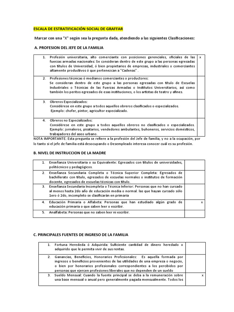 Escala de Estratificación Social de Graffar | PDF