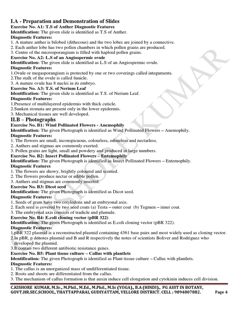 12th Grade Botany Practical Manual | PDF