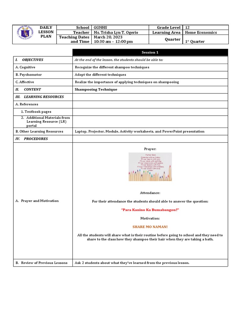 DAILY LESSON PLAN (Reflective Approach) | PDF | Learning | Shampoo