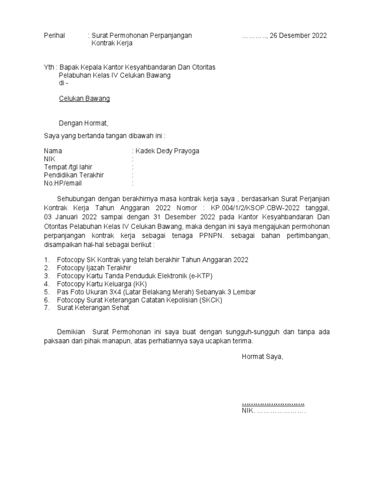 Format Permohonan Perpanjangan Kontrak Kerja | PDF