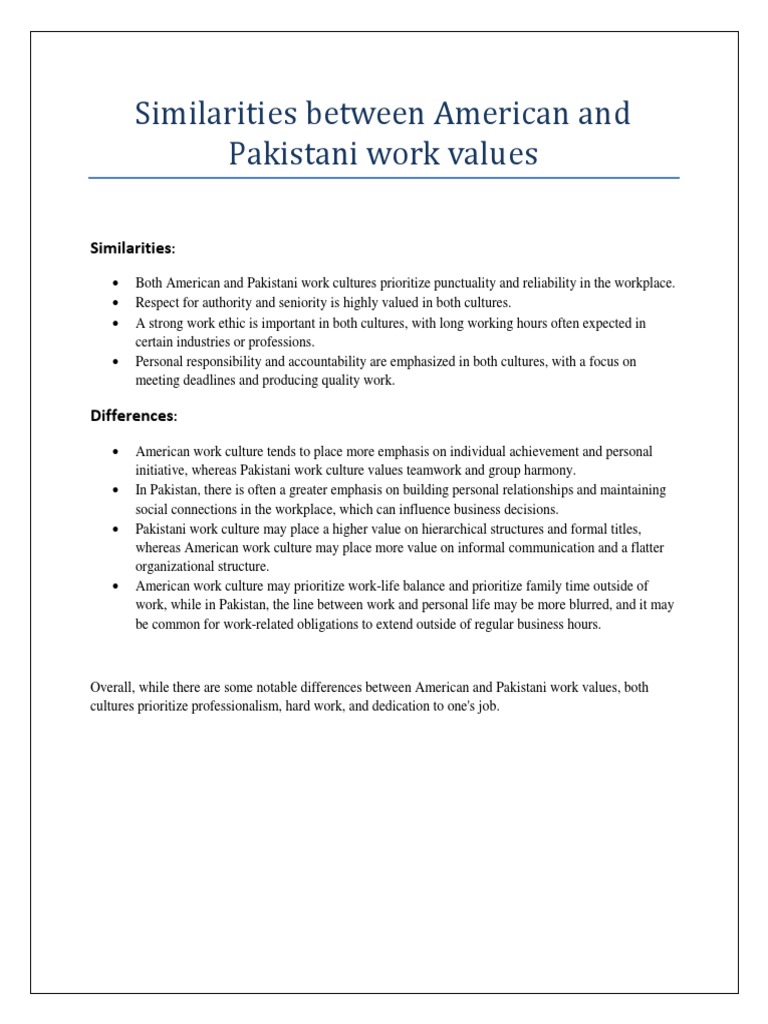 Similarities Between American and Pakistani Work Values | PDF