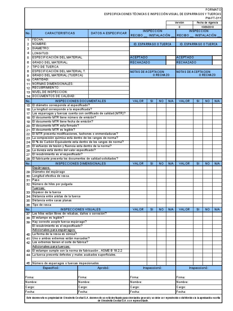 052 1237-PM-FT-011 Especificaciones T Cnicas e Inspecci N Visual de ... 052 1237-PM-FT-011 Especificaciones T Cnicas e Inspecci N Visual de ...