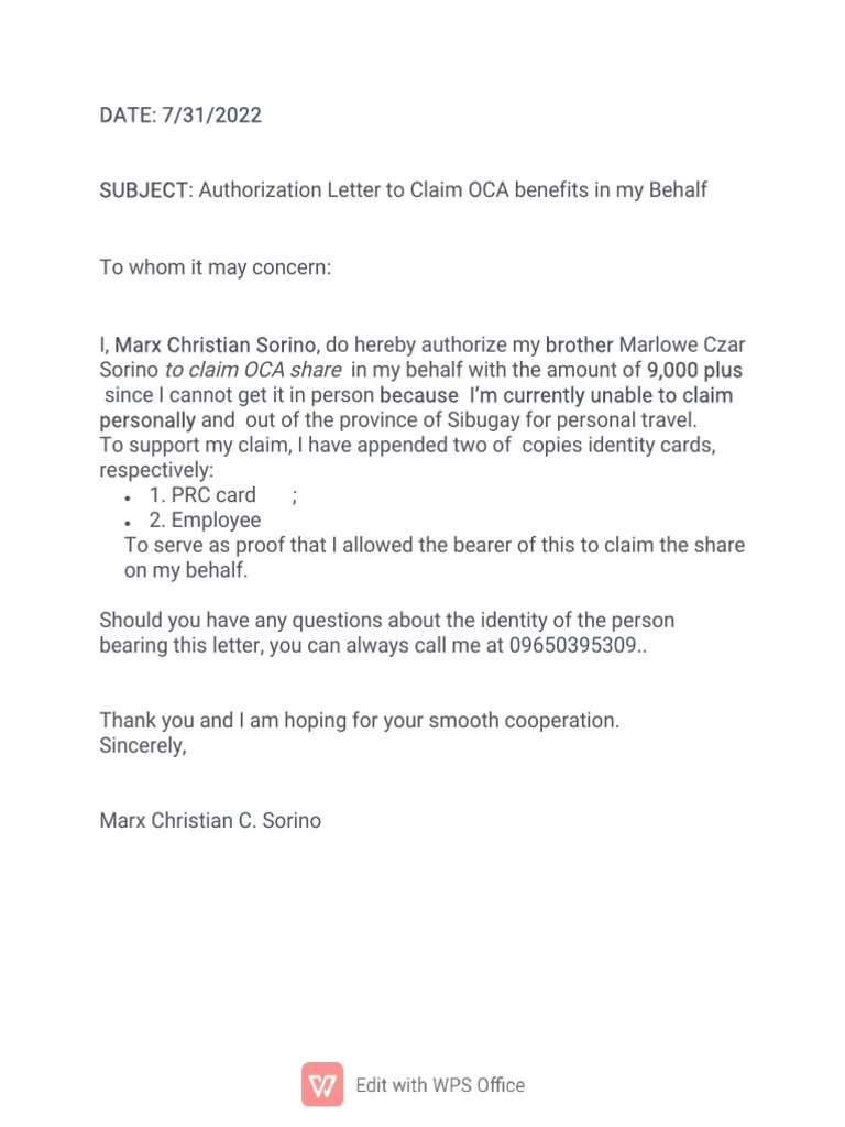 Authorization Letter OCA | PDF