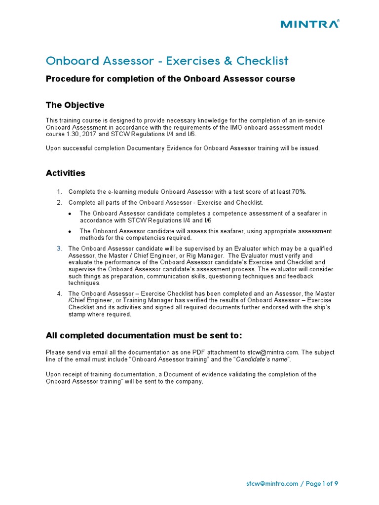 Onboard Assessor Training Checklist | PDF