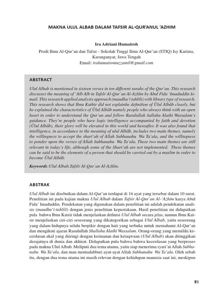 Makna Ulul Albab Dalam Tafsir Al Adzhim | PDF | Agama & Spiritualitas