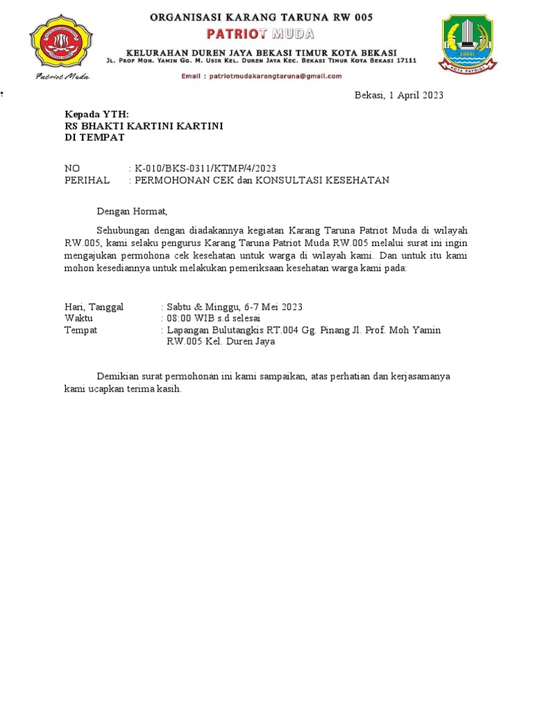 Surat Permohonan Cek Kesehatan | PDF
