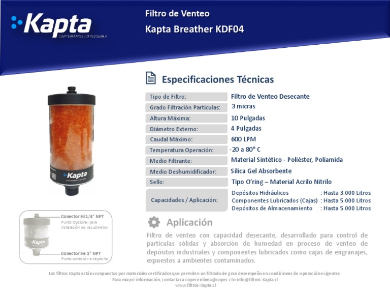 B004. FT Kapta Breather KDF04 | PDF | Filtración | Ciencias fisicas