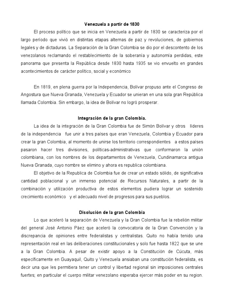 Venezuela A Partir de 1830 | PDF | Venezuela | Colombia