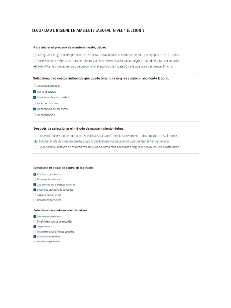 Seg e Higiene Nivel 4 Leccion 1 | PDF