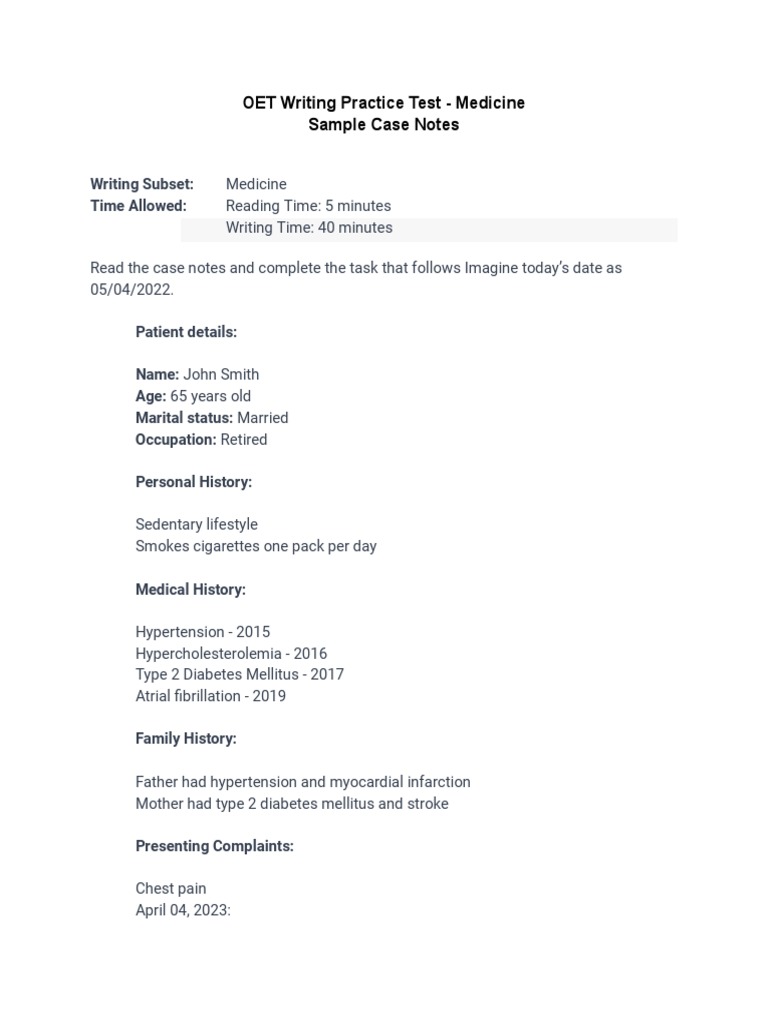 Doctors OET Writing Practice Test | PDF | Hypertension | Cardiology