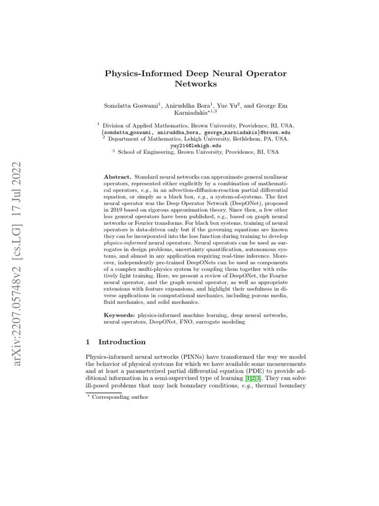 Physics-Informed Deep Neural Operator Networks | PDF | Partial Differential Equation | Fourier ...