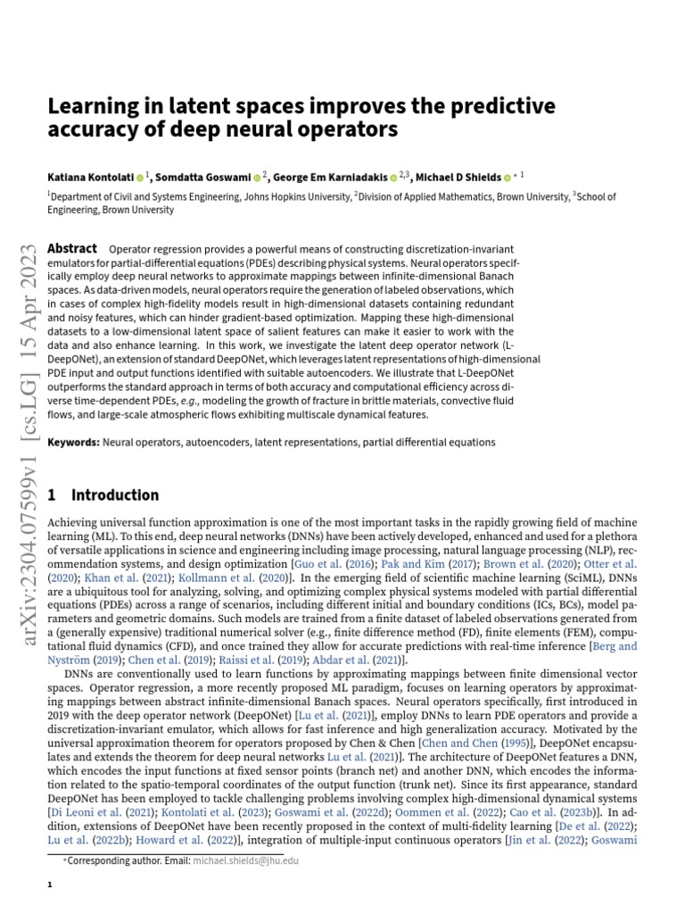 Learning in Latent Spaces Improves The Predictive Accuracy of Deep Neural Operators | PDF | Deep ...