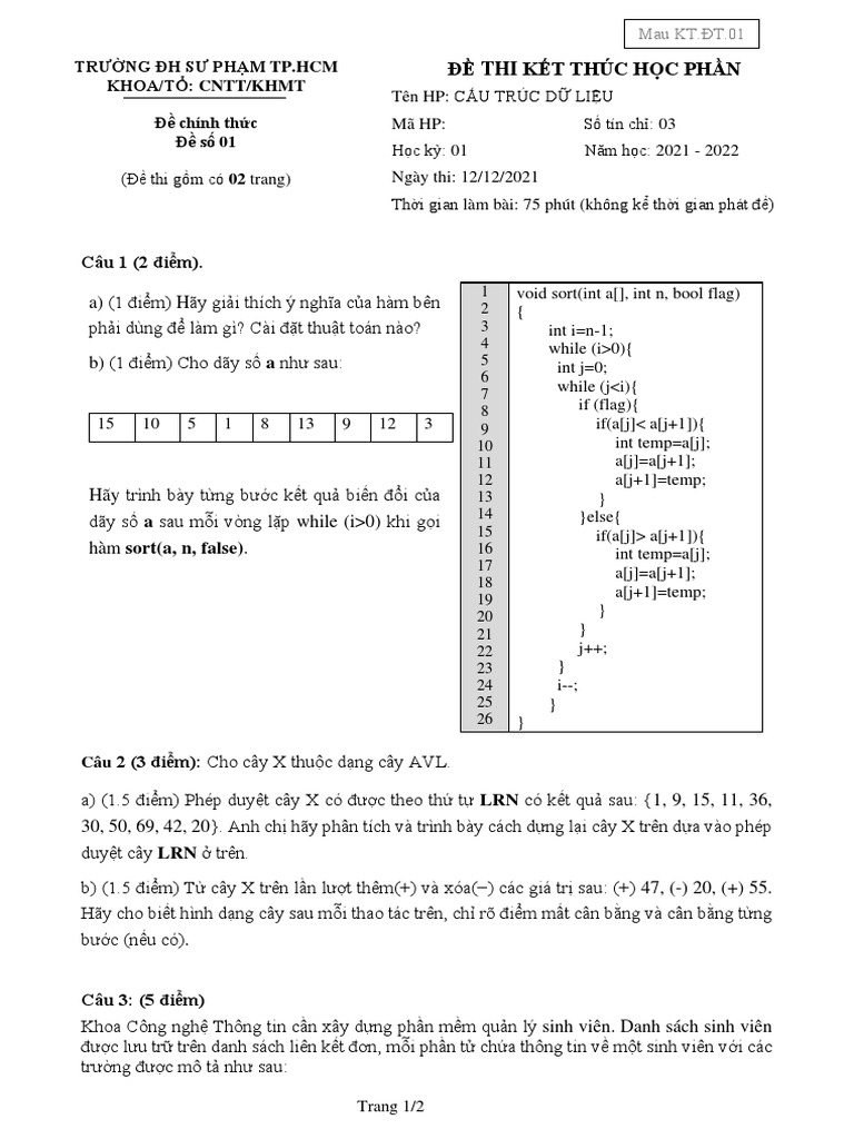 CTDLDethiCuoiKi HK1 2021 2022 | PDF