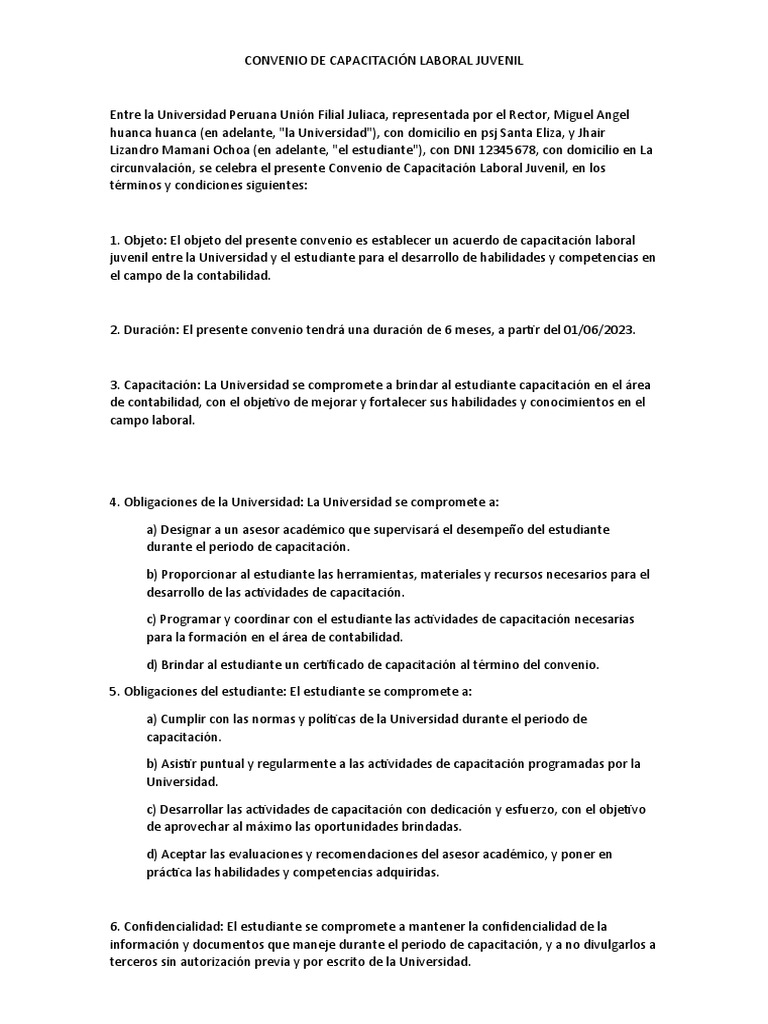 Convenio de Capacitación en Contabilidad | PDF