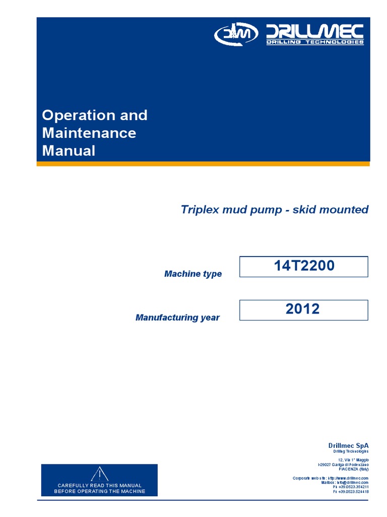 Operation and Maintenance Manual: Triplex Mud Pump - Skid Mounted | PDF ...