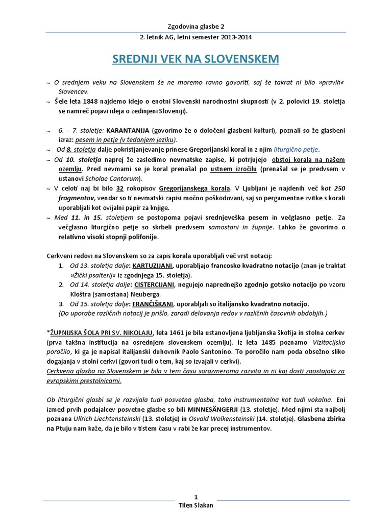 Zgodovina Glasbe 2 Ispit | PDF