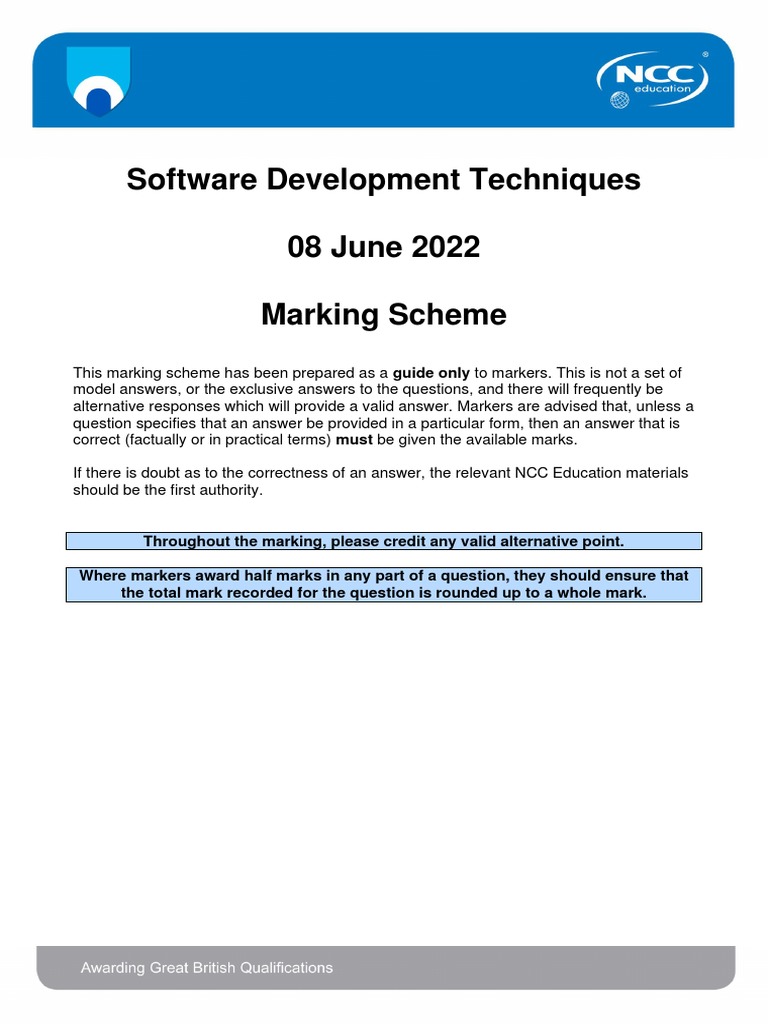 Software Development Techniques Marking Guide | PDF