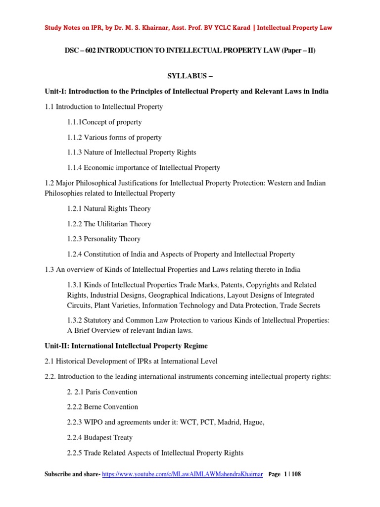 IPR Study Guide for Law Students | PDF | Intellectual Property | Trademark