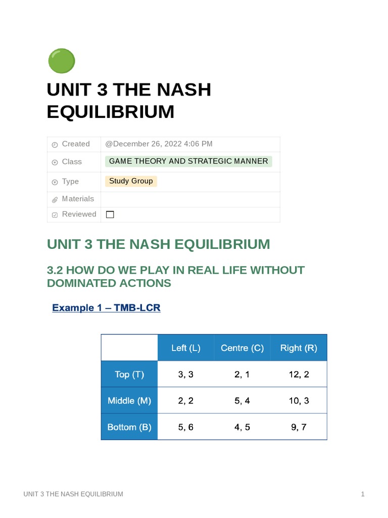 Unit 3 The Nash Equilibrium | PDF