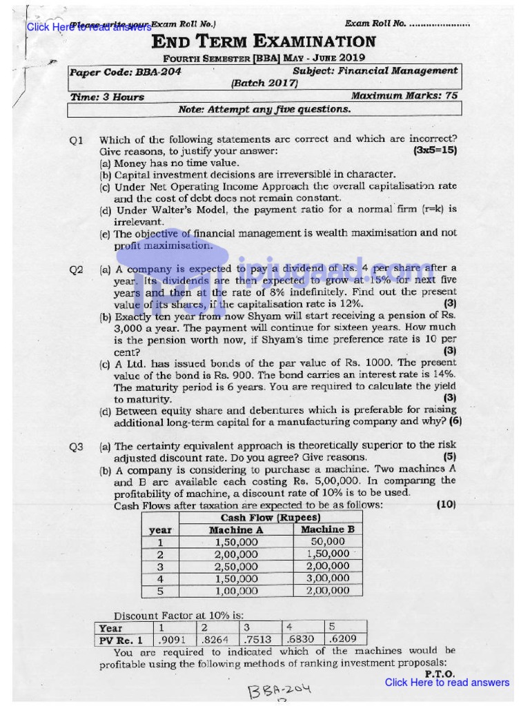 BBA 4th-Sem-Financial-Management-Paper-2019 | PDF | Business | Self-Improvement