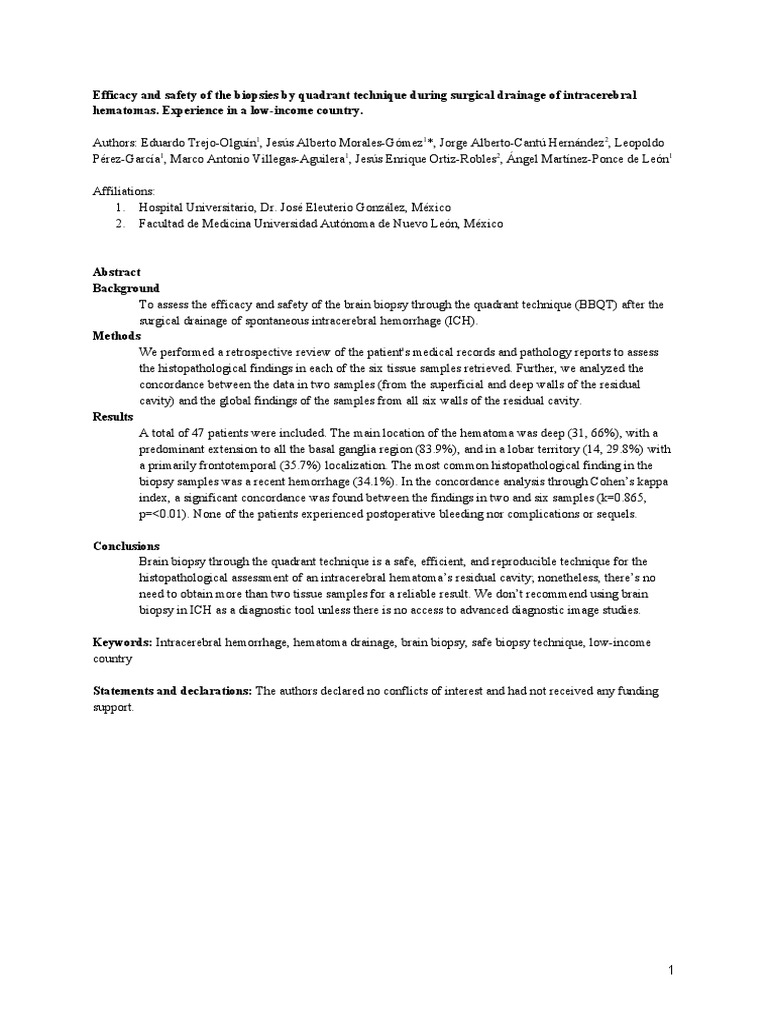 Efficacy and Safety of The Biopsies by Quadrant Technique During ...
