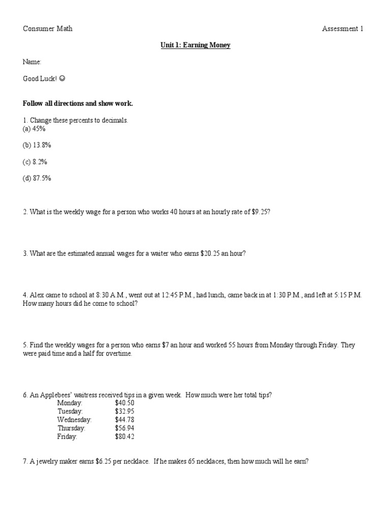 Consumer Math Test 1 | PDF
