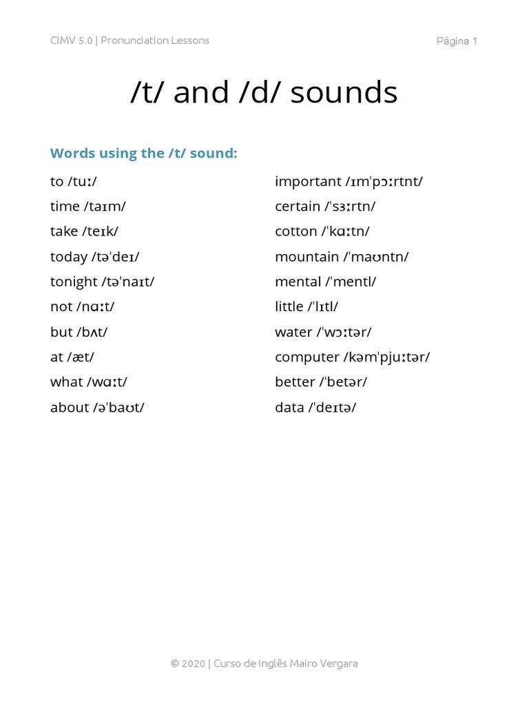 T and D Sound Pronunciation Guide | PDF