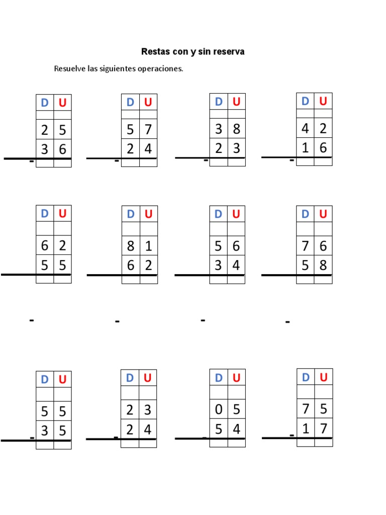 GUIA DE ESTUDIO MATEMÁTICA SUMAS CON Y SIN RESERVAS | PDF