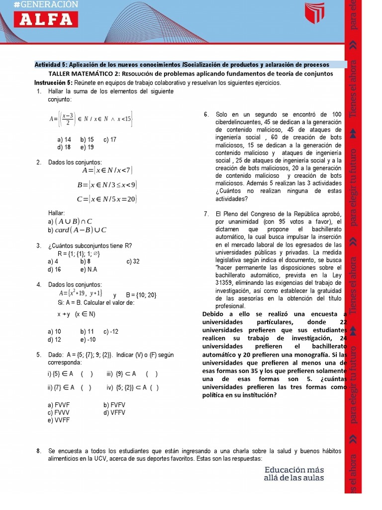 Taller 1 Teoría de Conjuntos | PDF
