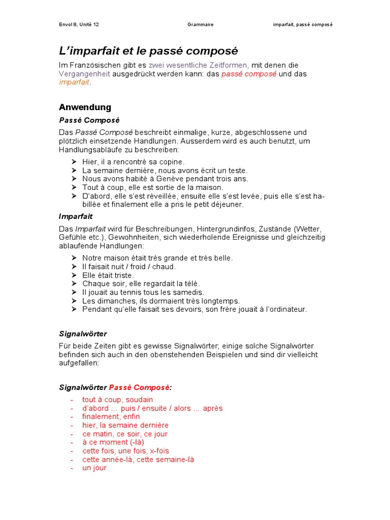 Theorie Imparfait Passe Compose | PDF