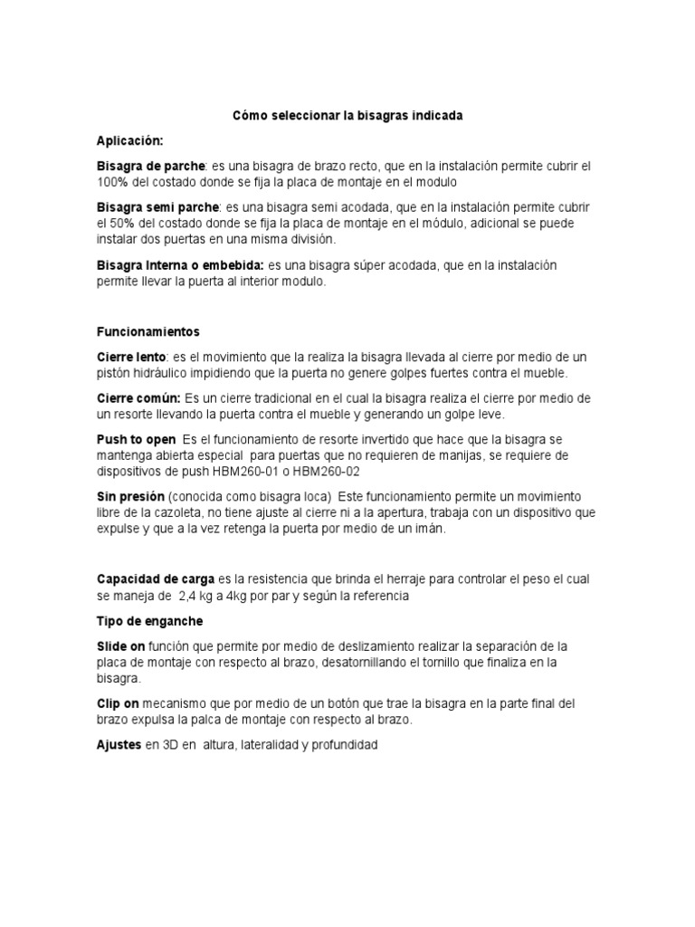 Guía para seleccionar bisagras y herrajes | PDF | Tornillo | Neumático
