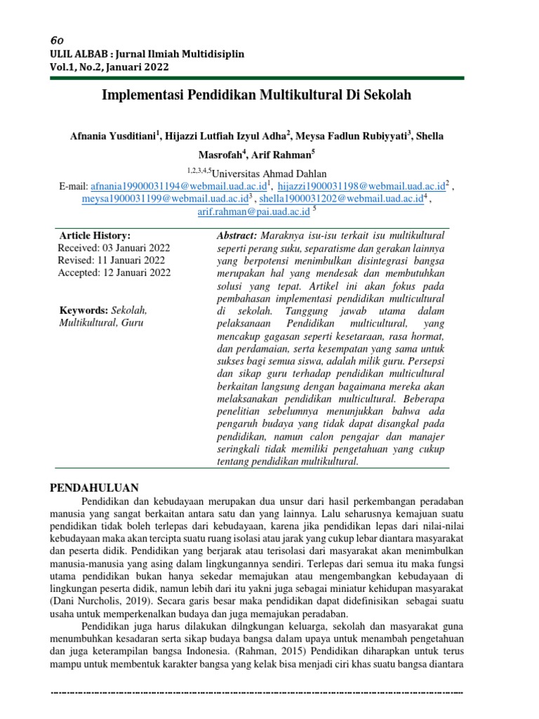 Implementasi Pendidikan Multikultural Di Sekolah | PDF