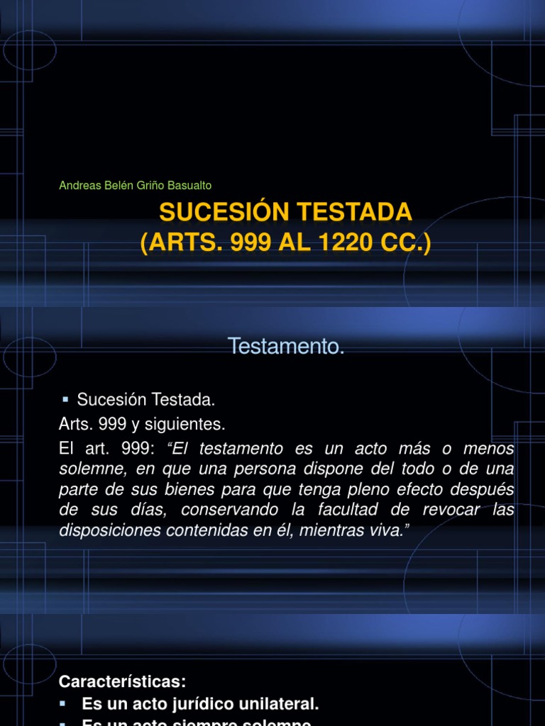 Sucesión Testada o Testamentaria. | PDF | Herencia | Legado