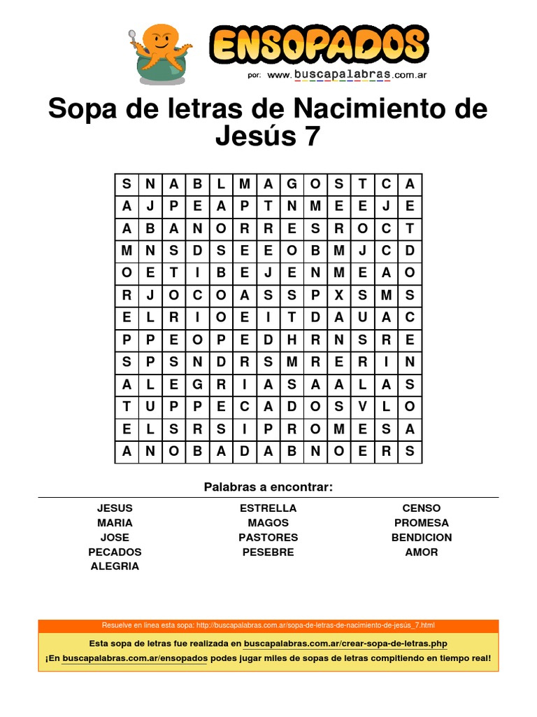 Sopa de Letras de Nacimiento de Jesús - 7 | PDF