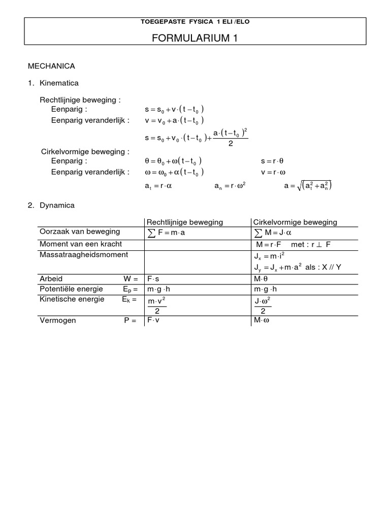 Mechanica Formularium | PDF