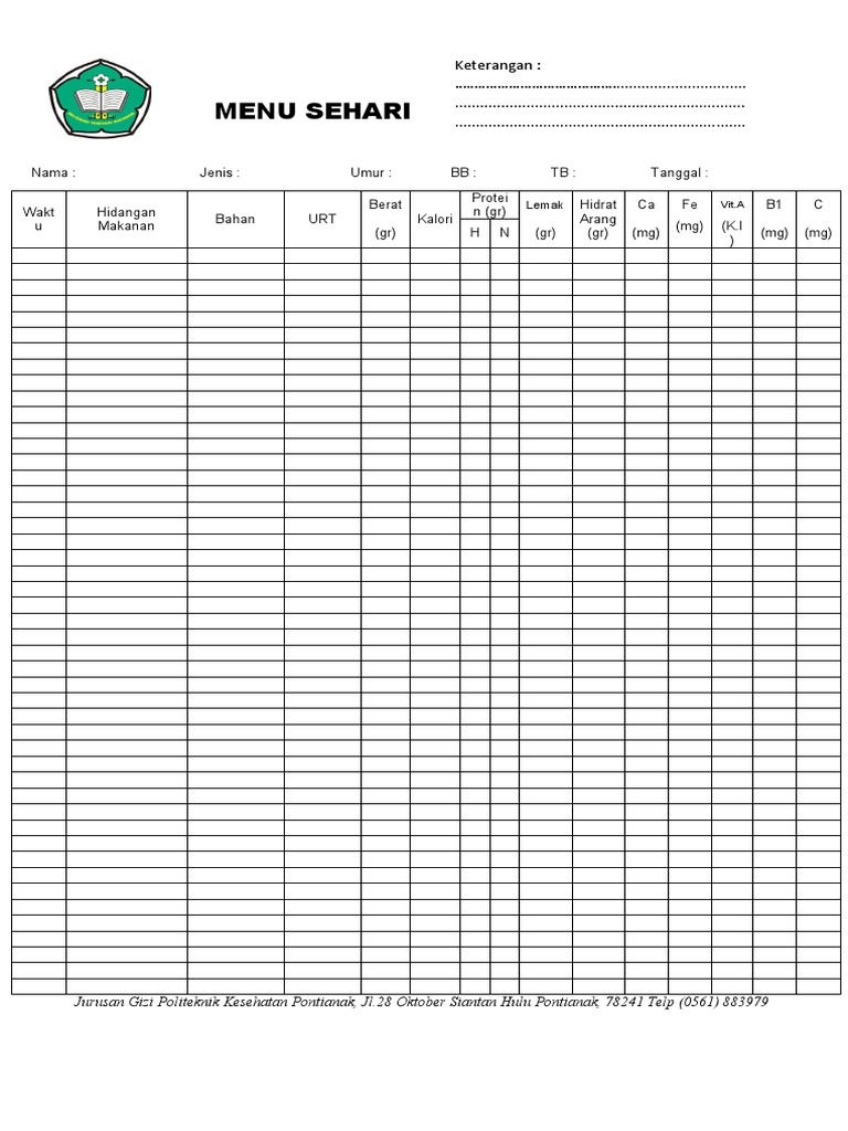 Tabel Menu Sehari | PDF