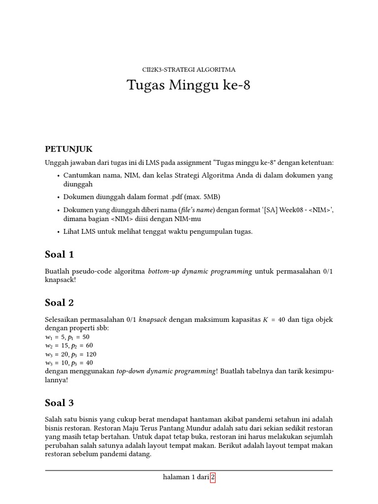(SA) Tugas W08 - Dynamic Programming Part 1 | PDF