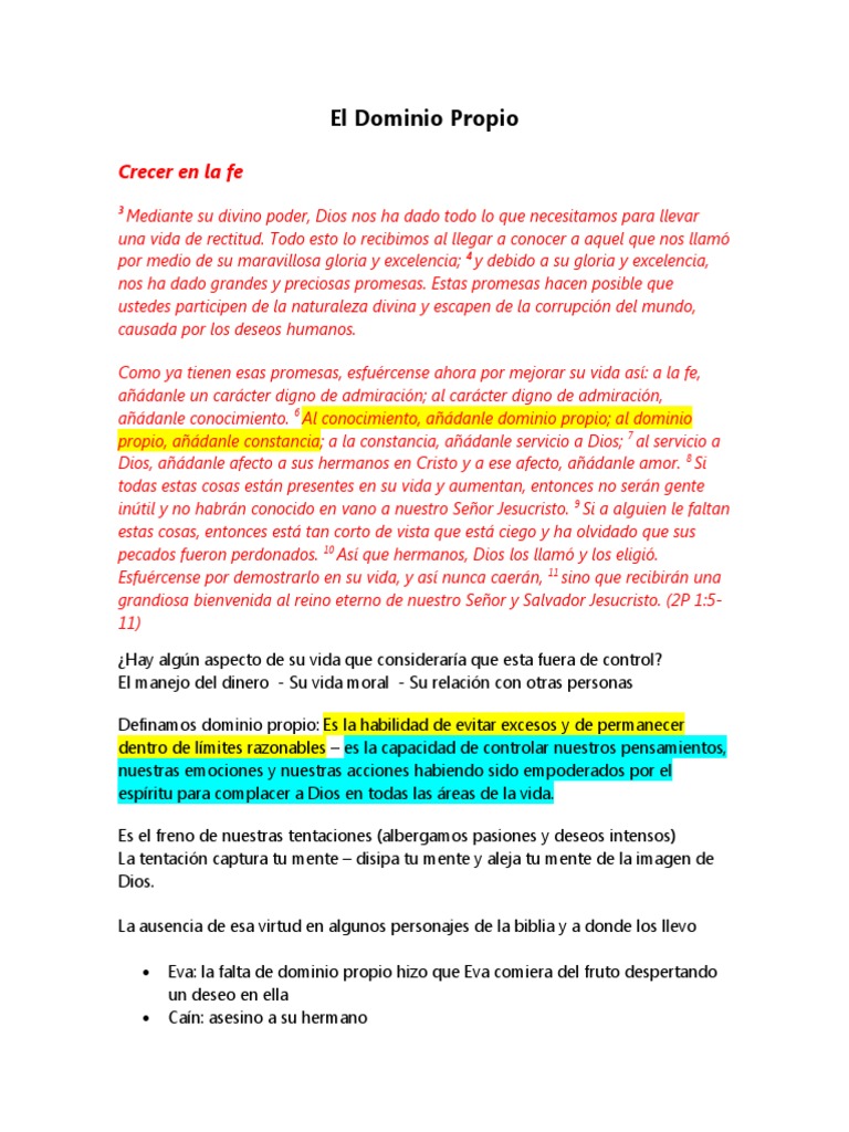 Cultivando el Dominio Propio | PDF