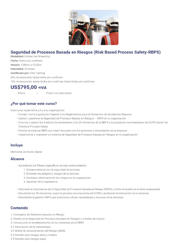 Seguridad de Procesos Basada en Riesgos (Risk Based Process Safety-RBPS) | PDF