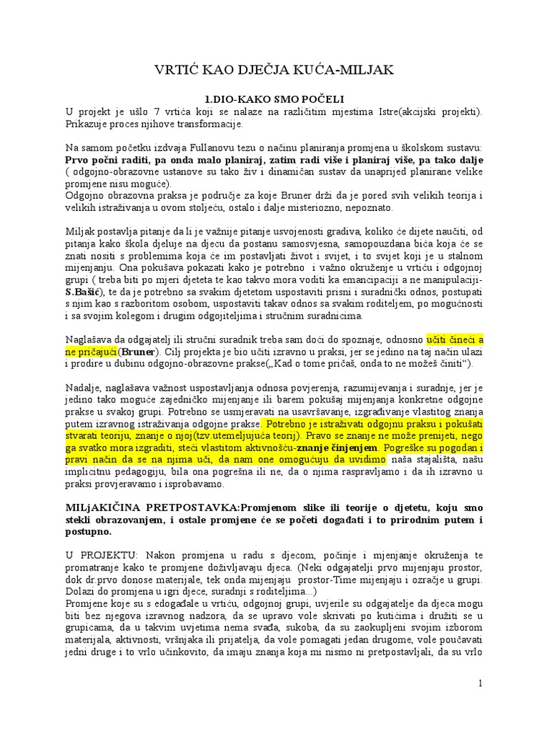 Miljak Vrtić Kao Dječja Kuća | PDF