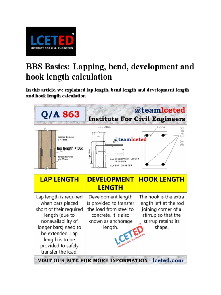 BBS Basics Lapping, Bend, Development and Hook Length Calculation | PDF ...