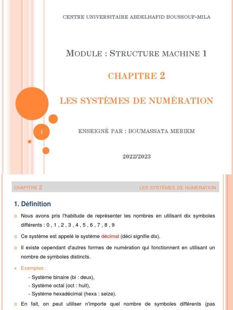 Chapitre 2 Les Systèmes de Numération | PDF | Division | Décimal
