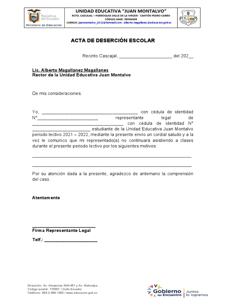 Acta de Deserción Escolar | PDF Acta de Deserción Escolar | PDF