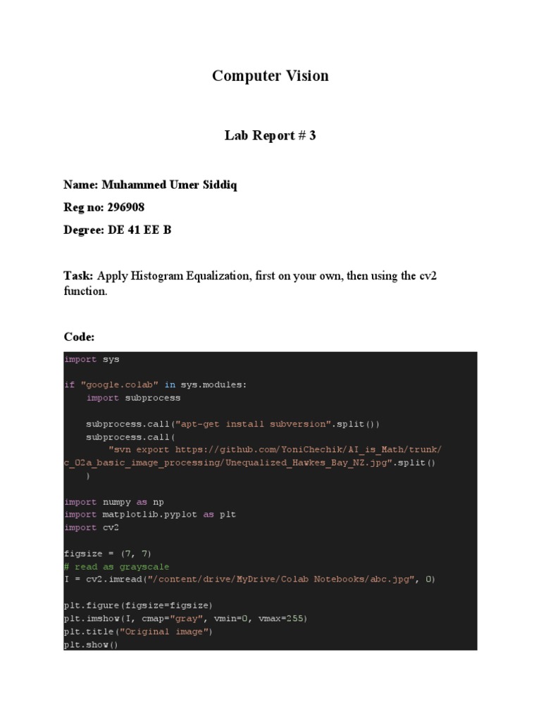 CV Lab 3 Muhammad Umer Siddiq | PDF | Digital Signal Processing | Vision