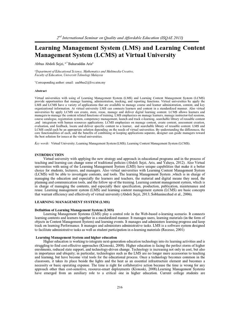 Learning Management System (LMS) and Learning Content Management System (LCMS) at Virtual ...